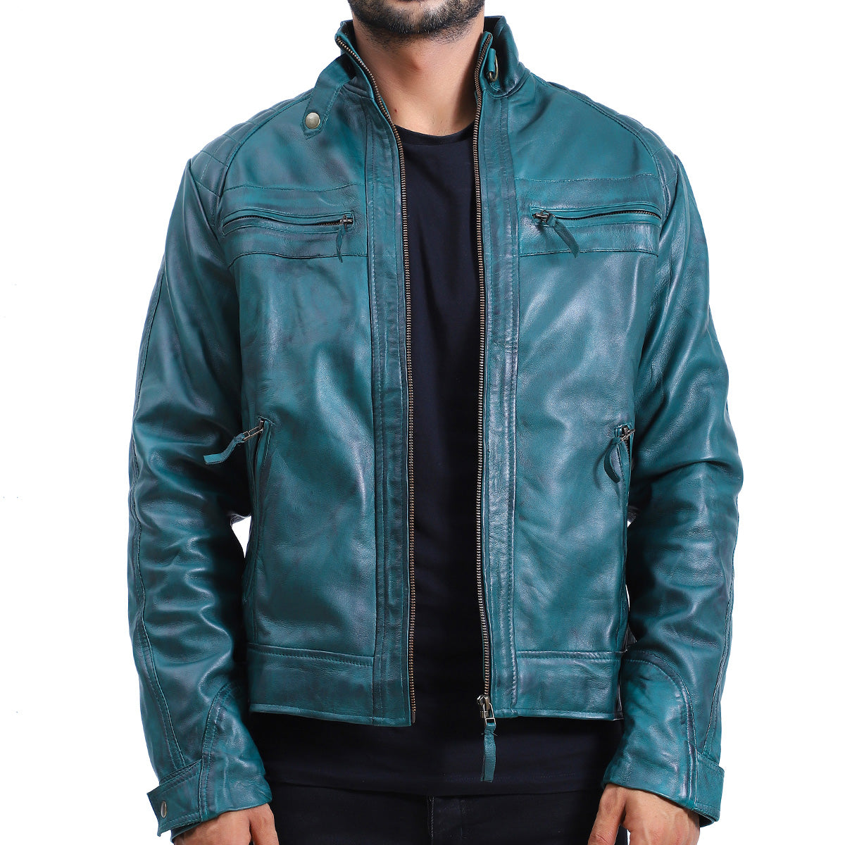 Men's Quilted Green Cafe Racer Leather Jacket – The Famous Jackets