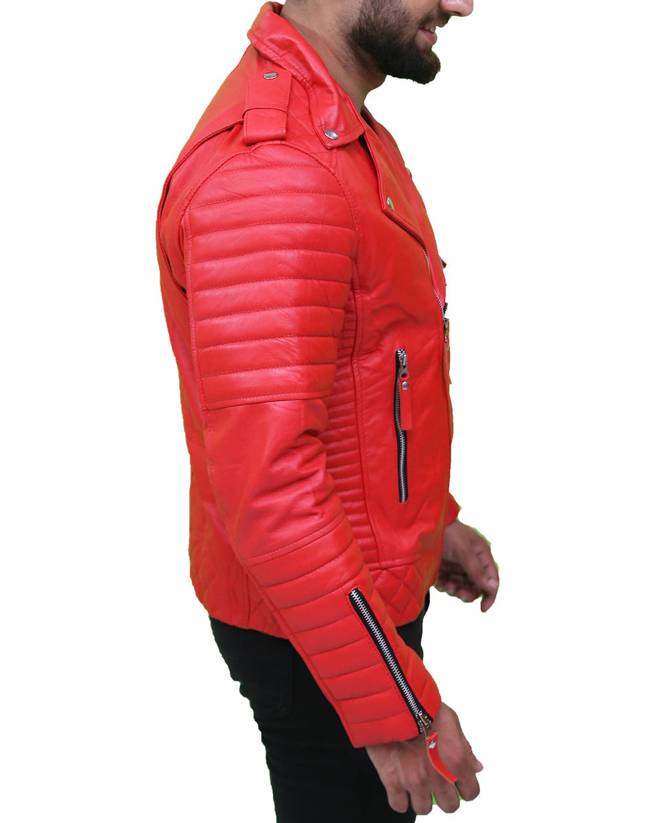 Men's Quilted Asymmetrical Red Leather Jacket – The Famous Jackets