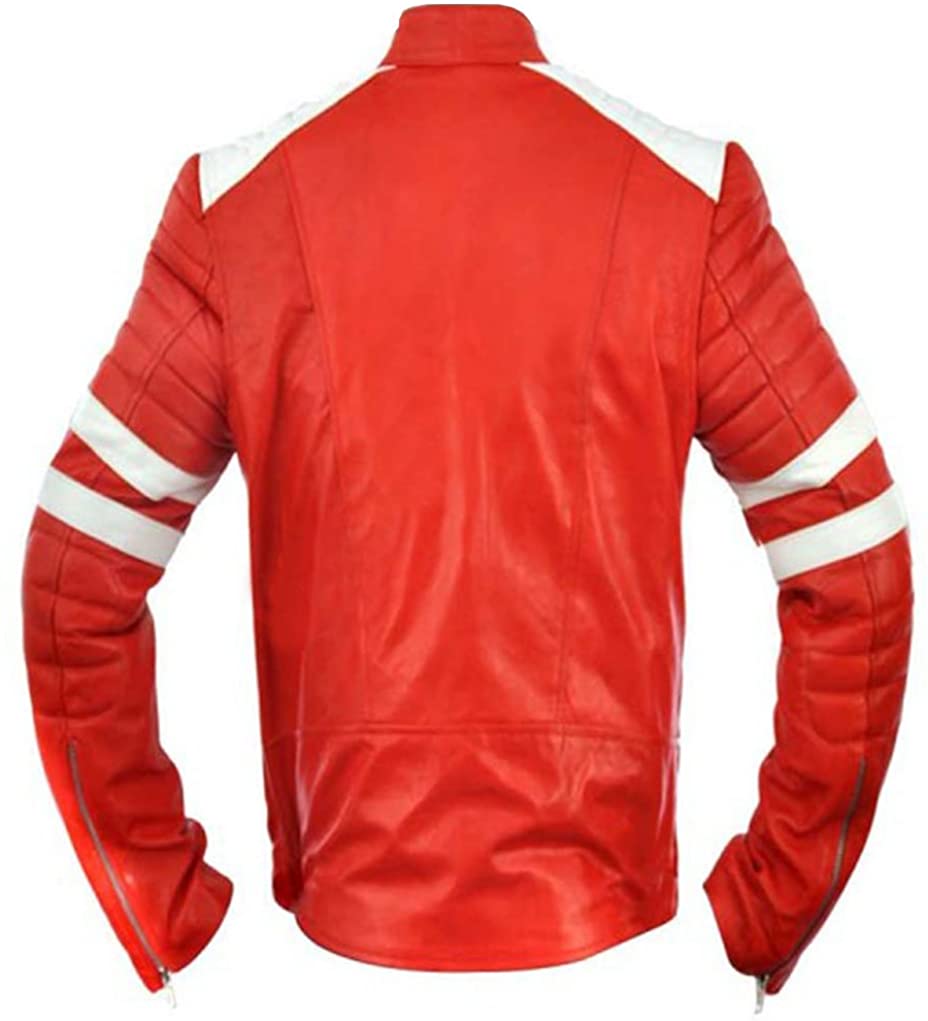 Fight Club Brad Pitt Red and White Leather Jacket – The Famous Jackets