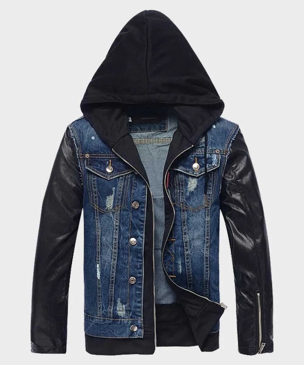 Mens Hooded Leather Denim Jacket – The Famous Jackets