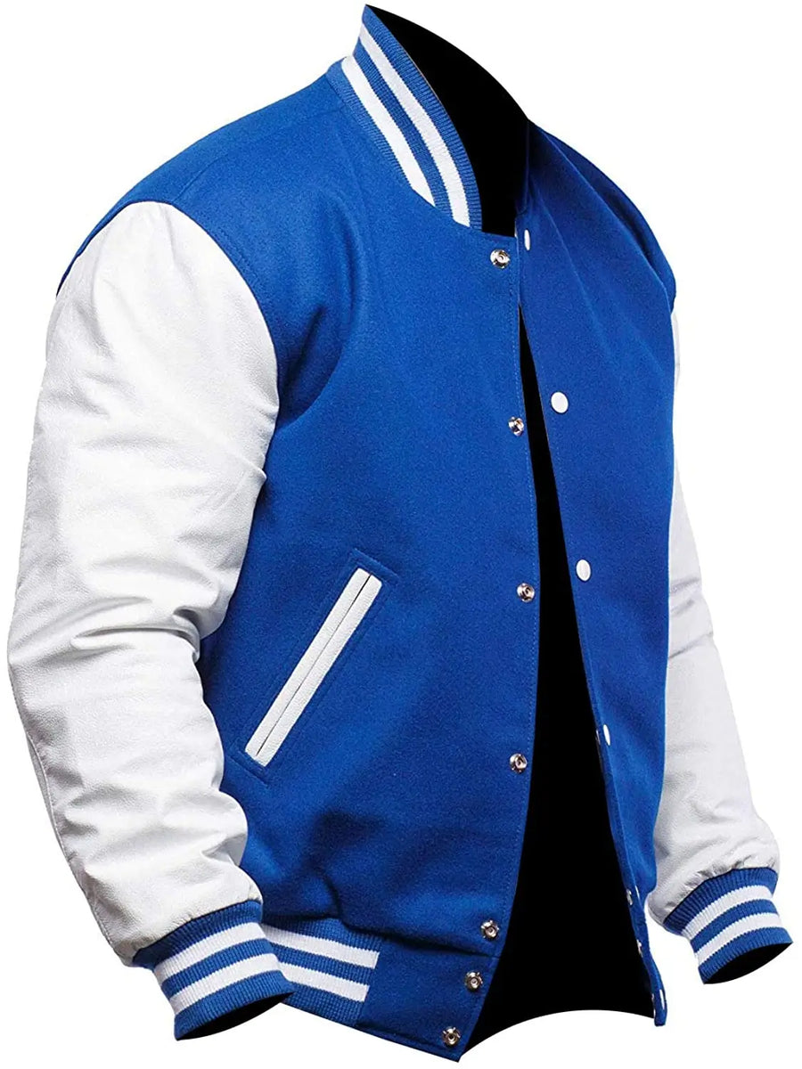 Mens Blue And White Varsity Jacket – The Famous Jackets